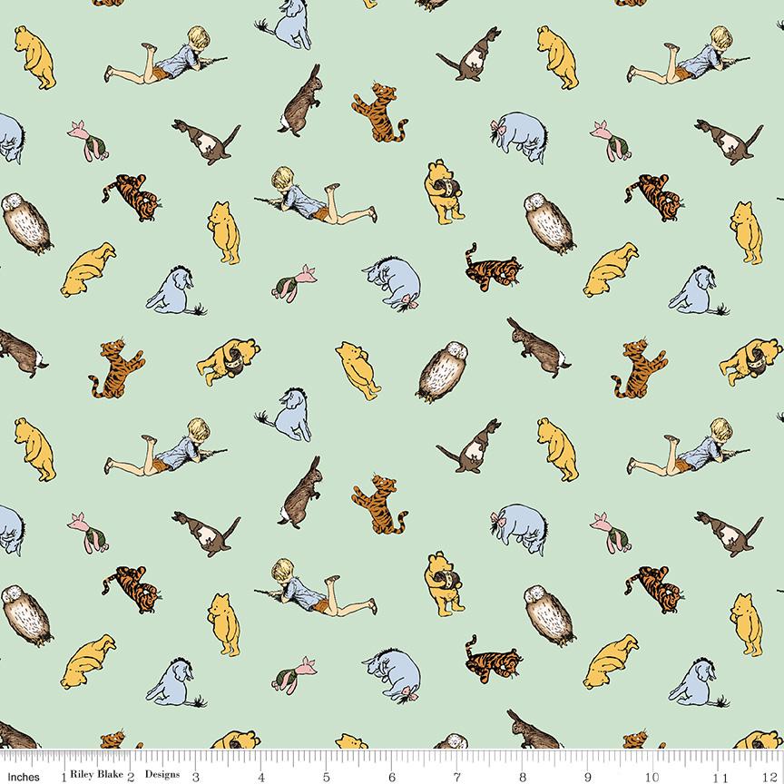 Winnie the Pooh Characters in Green by Echo Park Paper Co for Riley Bl ...